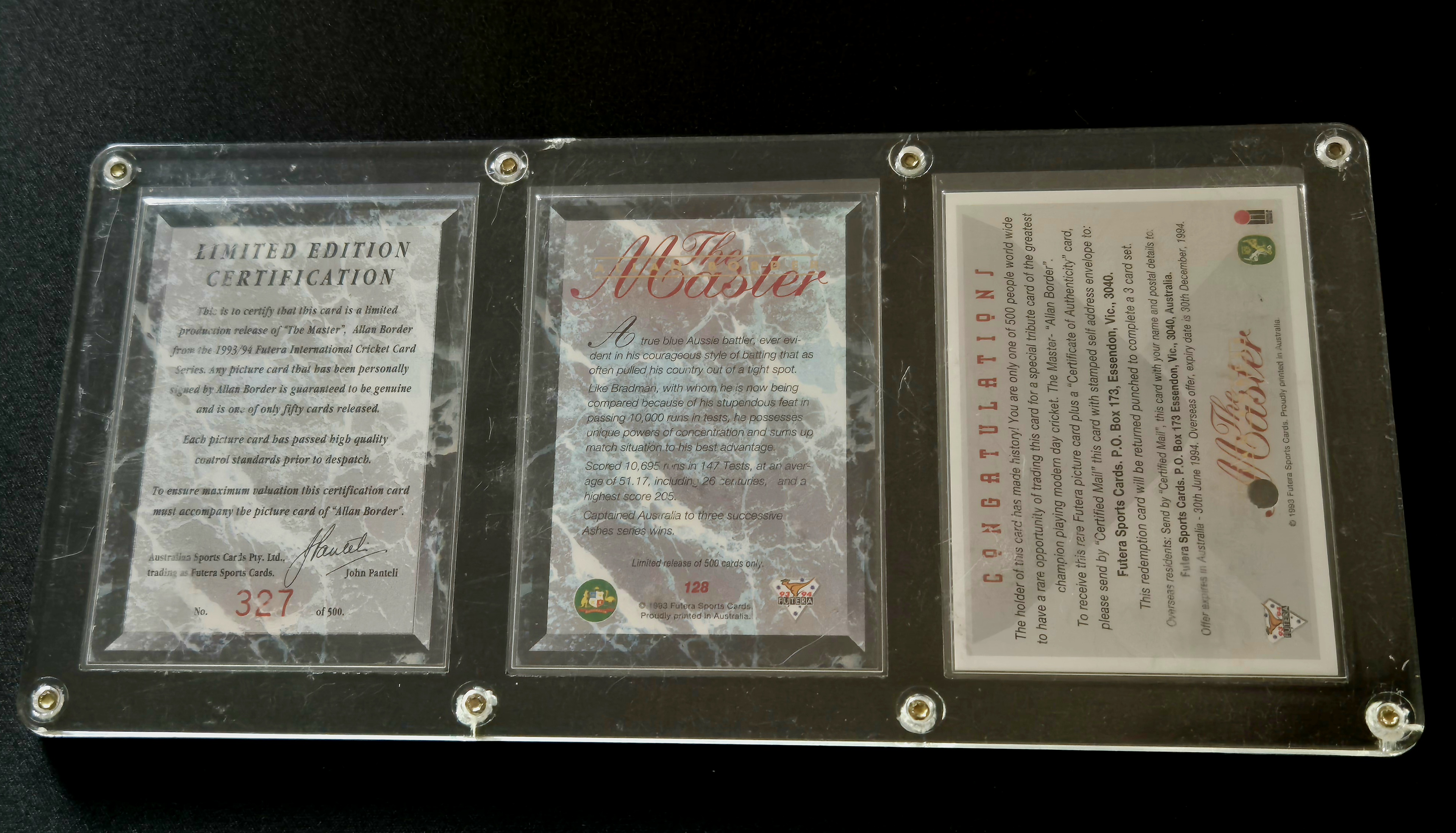 1993 Futera Cricket Allan Border Master Tribute Card Limited Edition ...